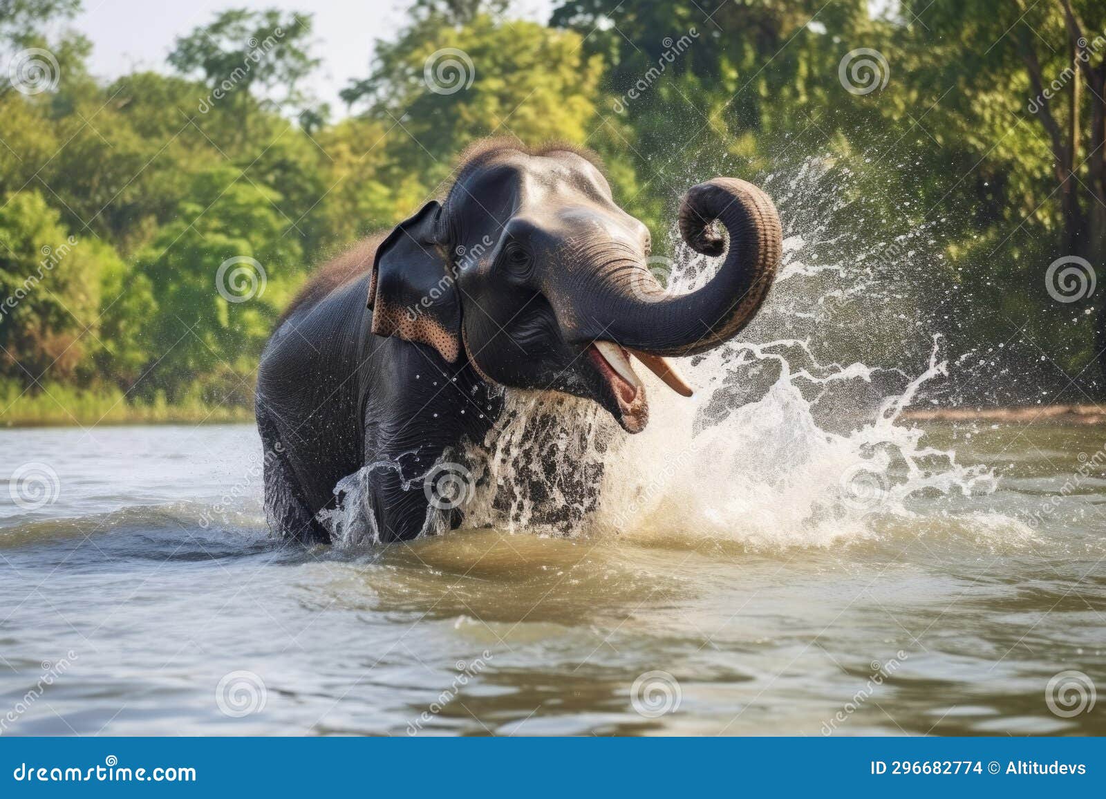 An Elephant Splashing Water on Its Back with Its Trunk Stock Photo ...