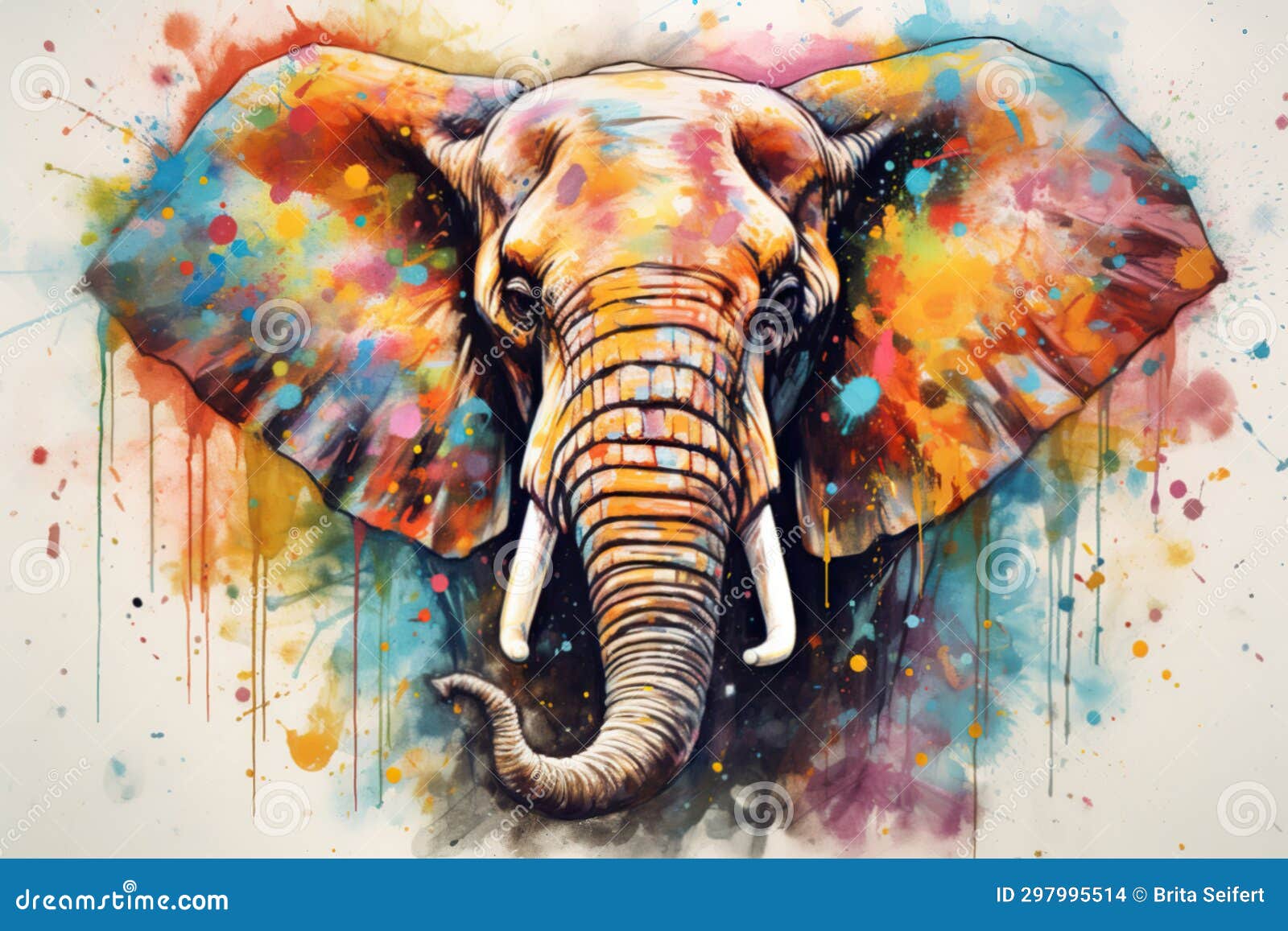 Elephant in Splatter Paint. Digital Animal Illustration Stock ...
