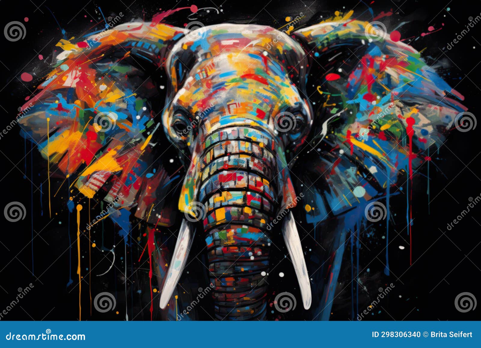Elephant in Splatter Paint. Digital Animal Illustration Stock ...