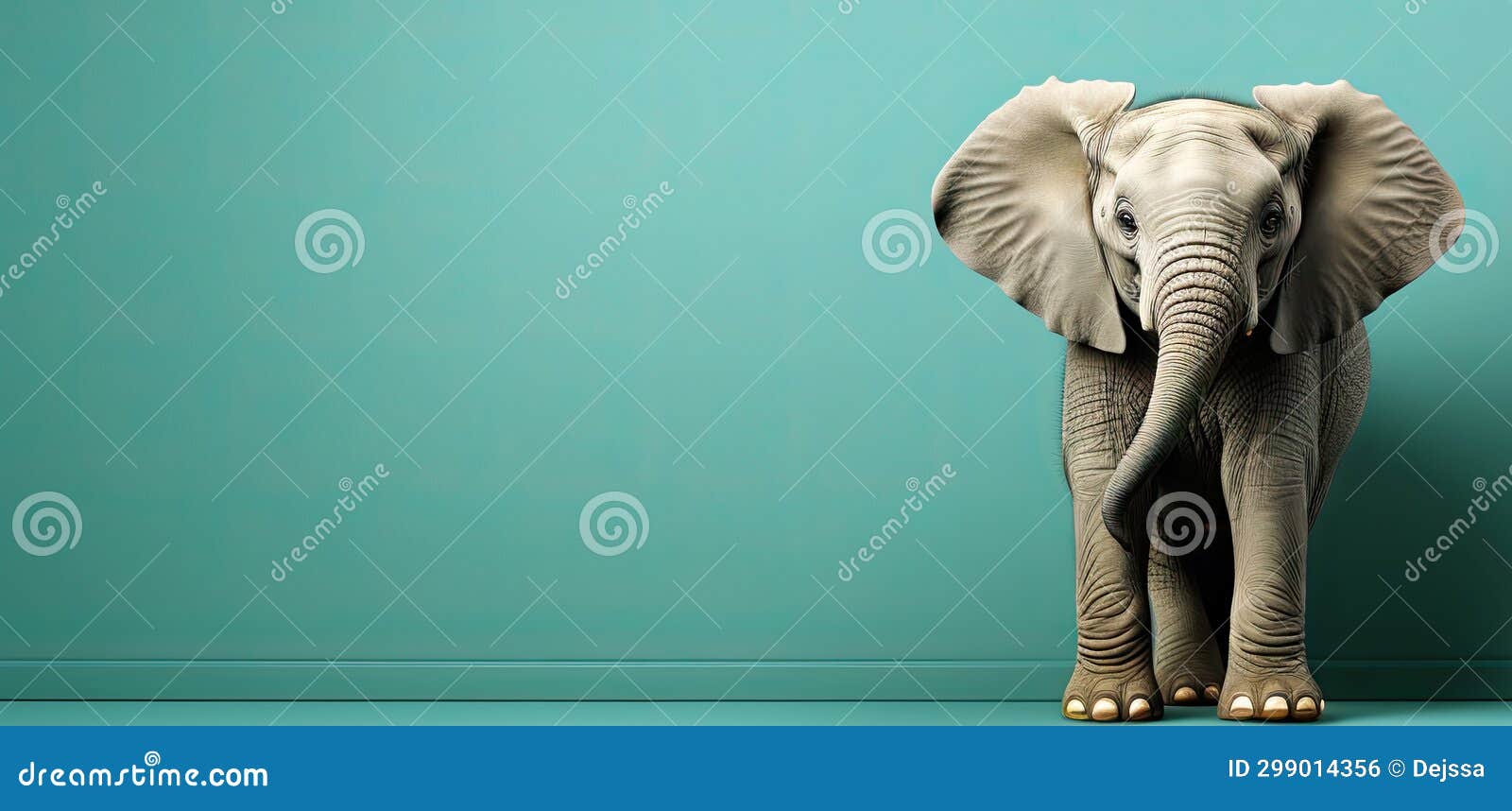 An Elephant Standing Against a Turquoise Wall. Background with Copy ...