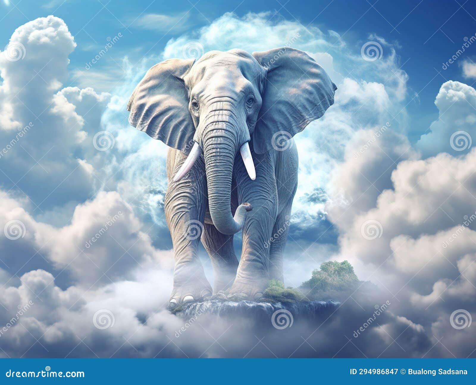 Elephant Standing on the Clouds Stock Illustration - Illustration of ...