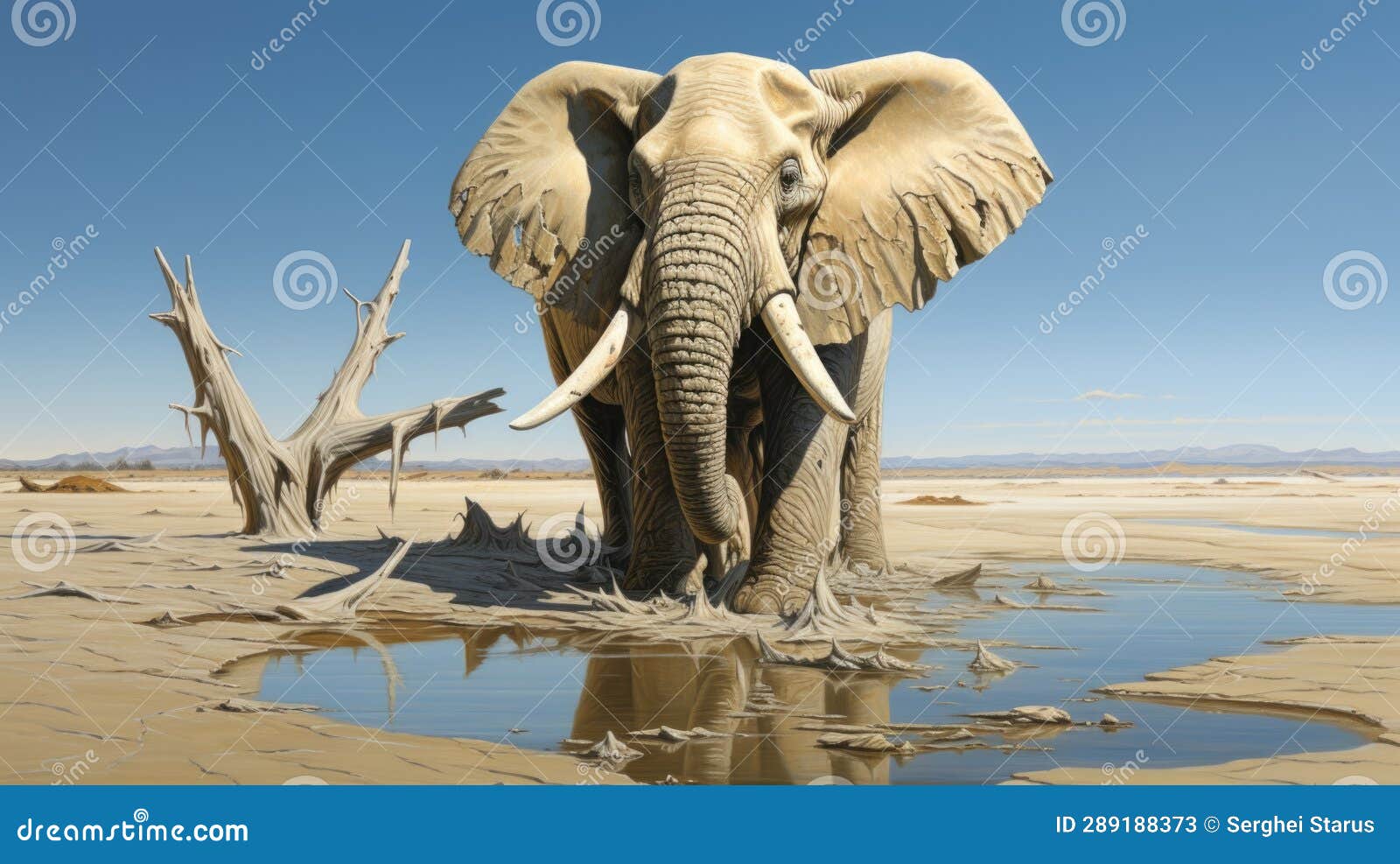 An Elephant Standing in a Puddle of Water, AI Stock Image - Image of ...