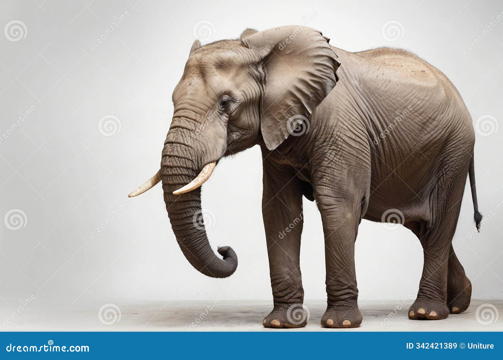 Elephant Standing on White Surface with Trunk Raised Stock Illustration ...