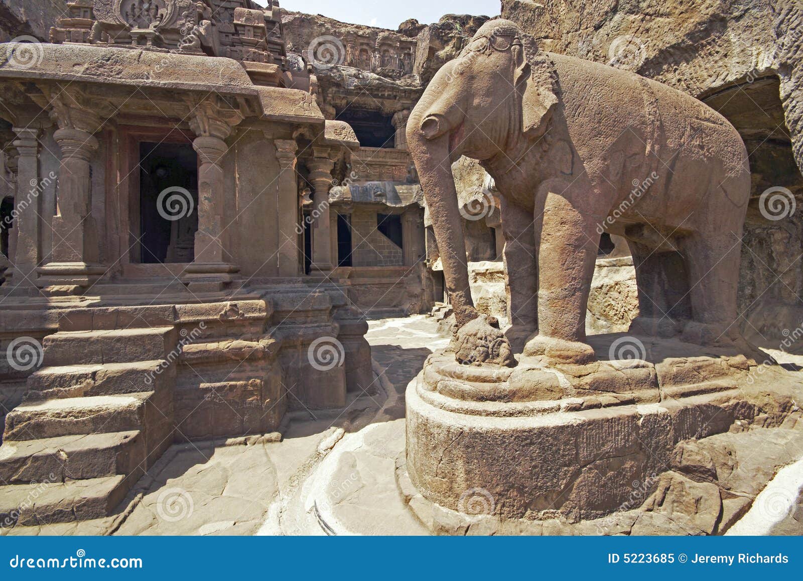 Ellora Caves - India - Elephant Statue Outside Ancient Jain Temple ...