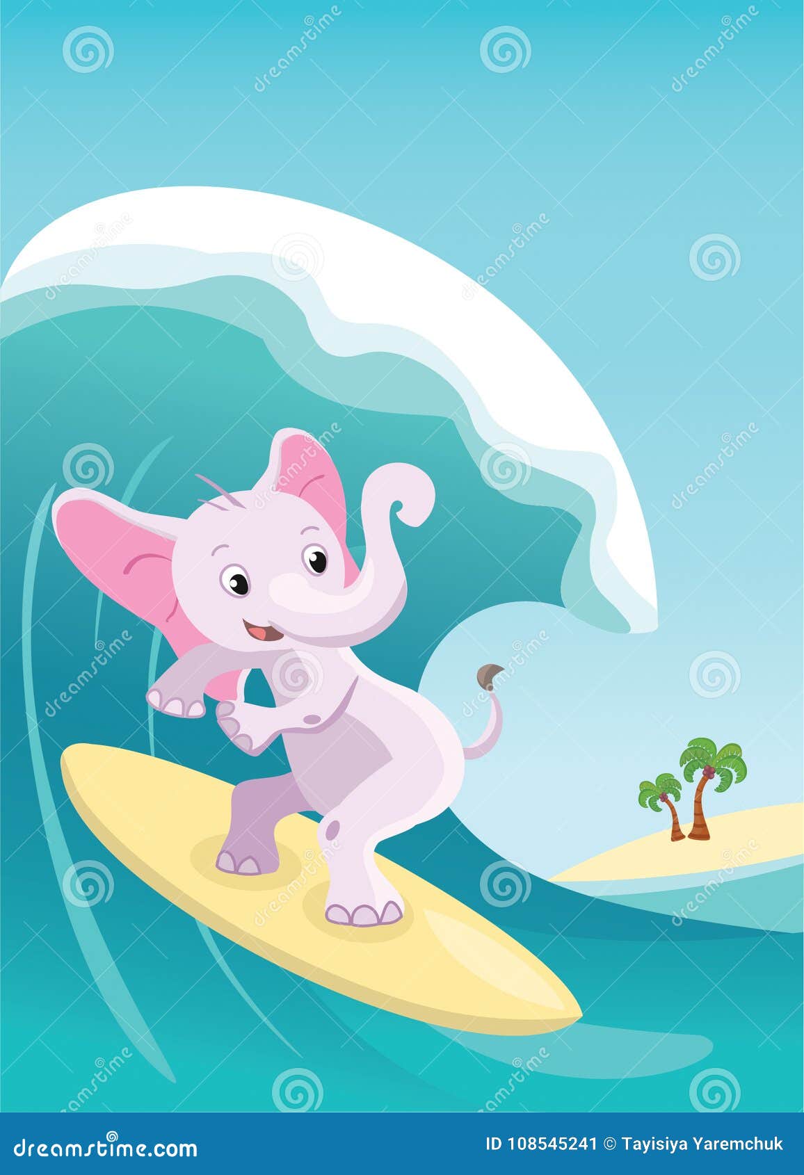 Elephant Surfing on a Waves. Vector Summer Illustration. Stock Vector ...