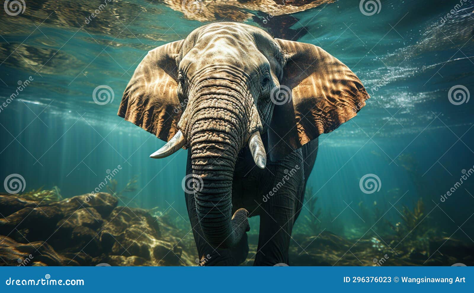 Elephant Swimming Underwater in the Sea Stock Illustration ...