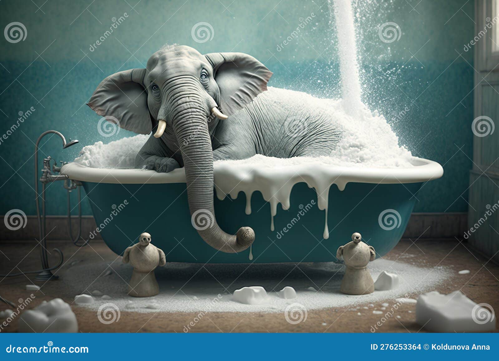 Elephant Taking a Bath in a Bathtub with Foam, Created with Generative ...