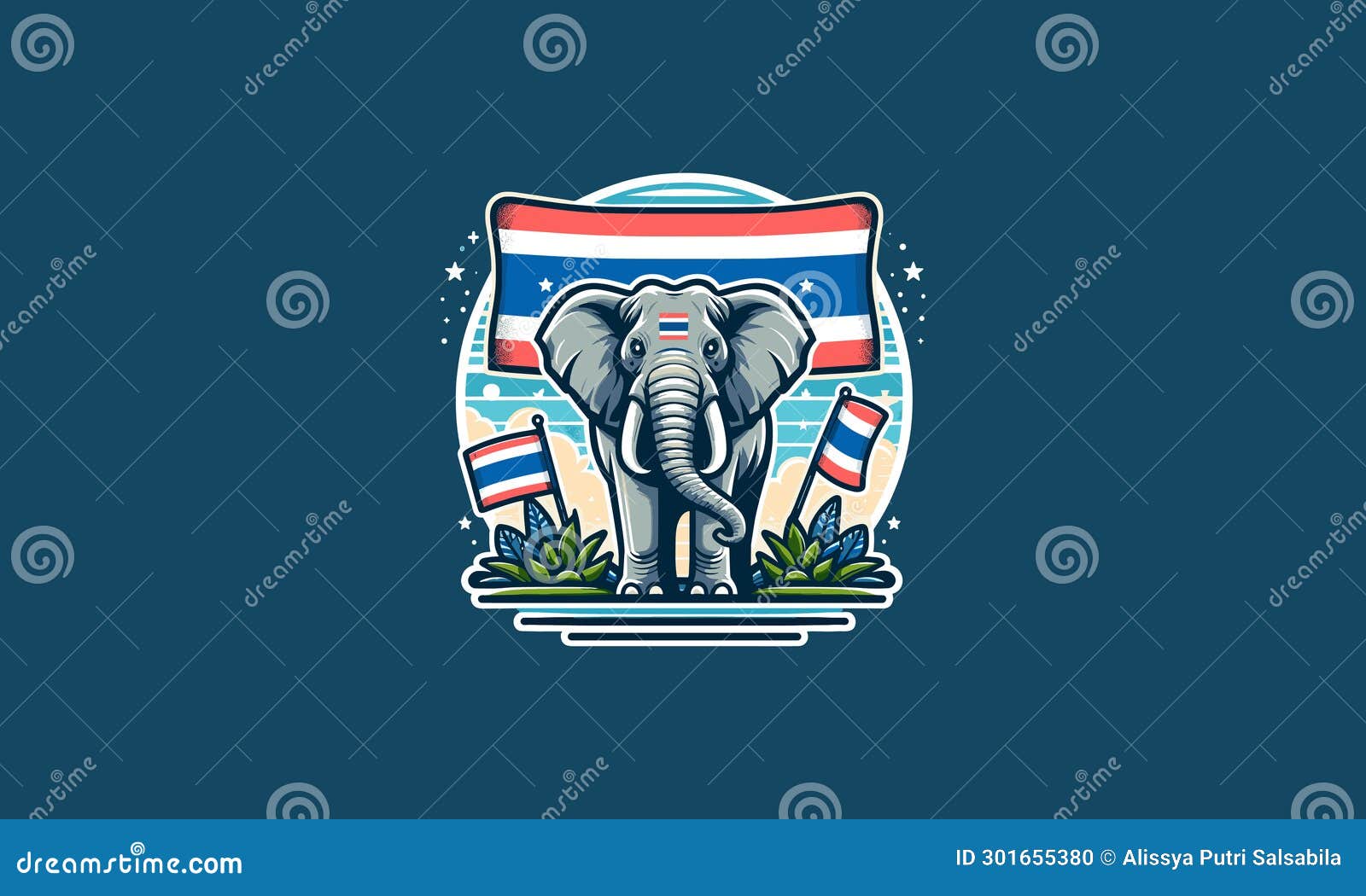 Elephant with Thailand Flag Vector Mascot Design Stock Vector ...