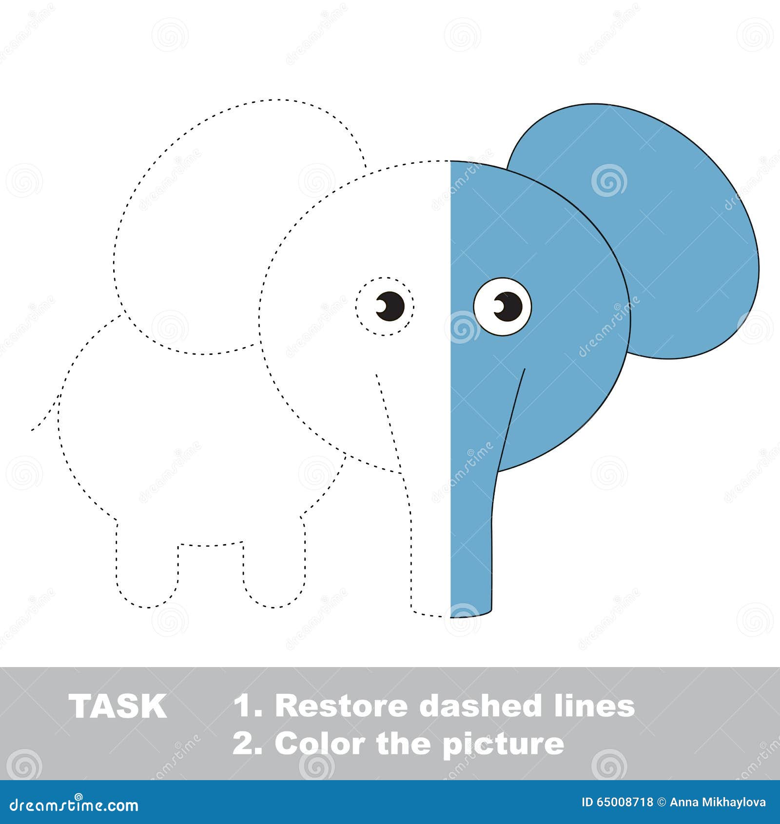 Elephant To Be Colored. Vector Trace Game. Stock Vector - Illustration ...