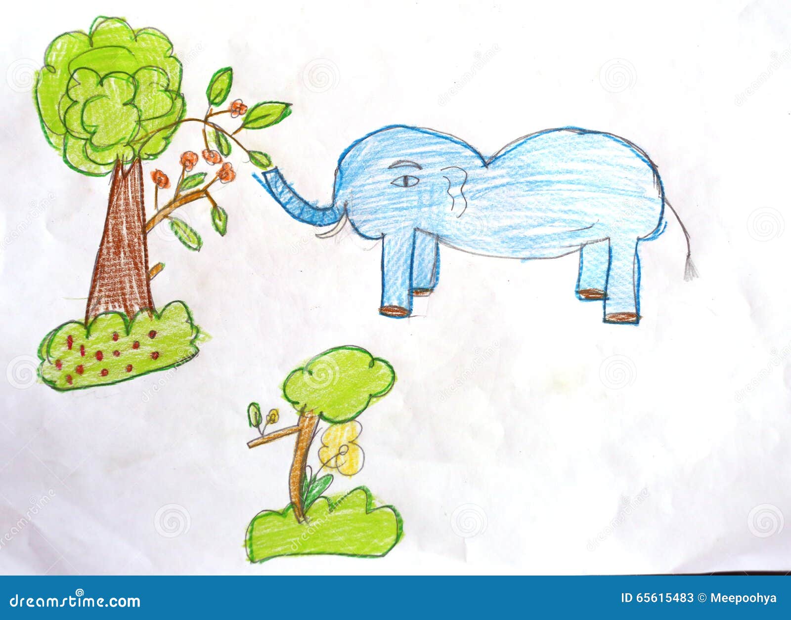 Elephant and Trees with Crayon Drawings. Stock Illustration ...