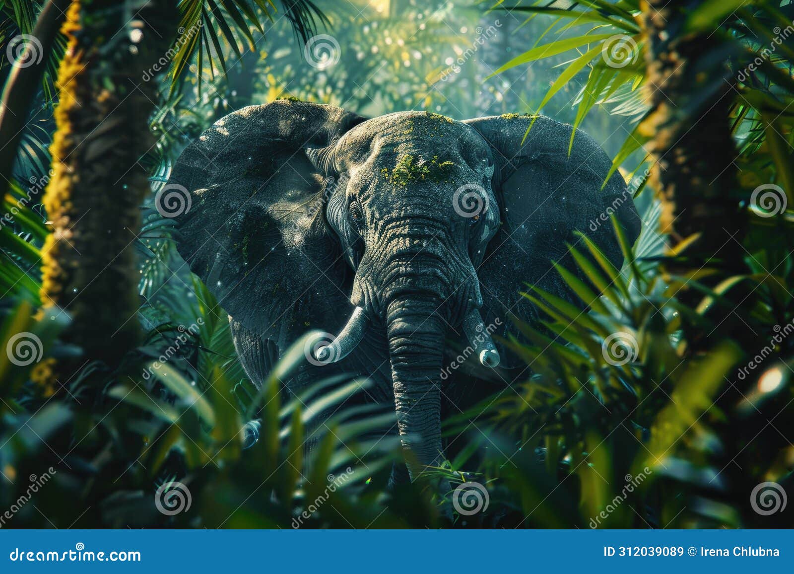 Elephant in the Tropical Rainforest Stock Illustration - Illustration ...