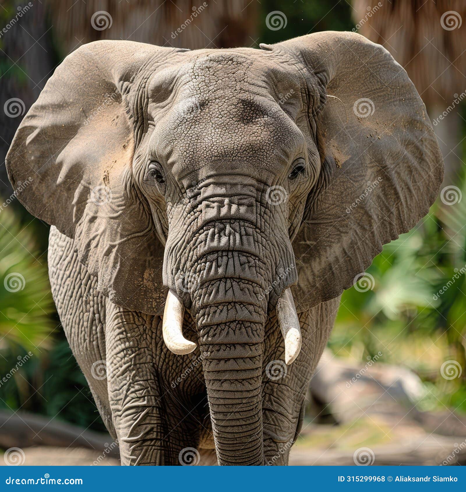 An Elephant with Tusks Standing in Front of Trees Stock Illustration ...