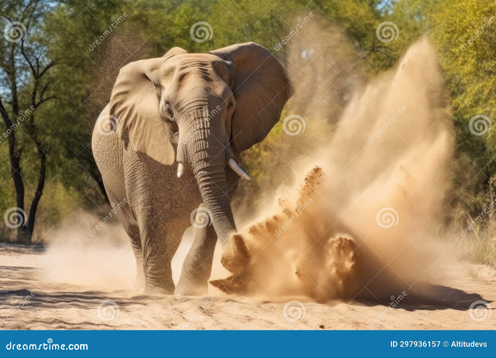An Elephant Using Its Trunk To Throw Dust Onto Its Back Stock Image ...