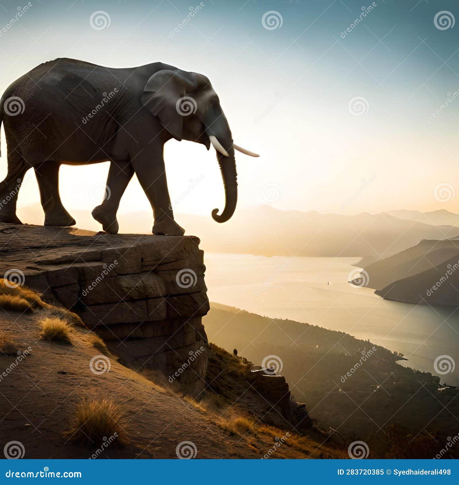 Elephant Walking on a Cliff Stock Illustration - Illustration of ...