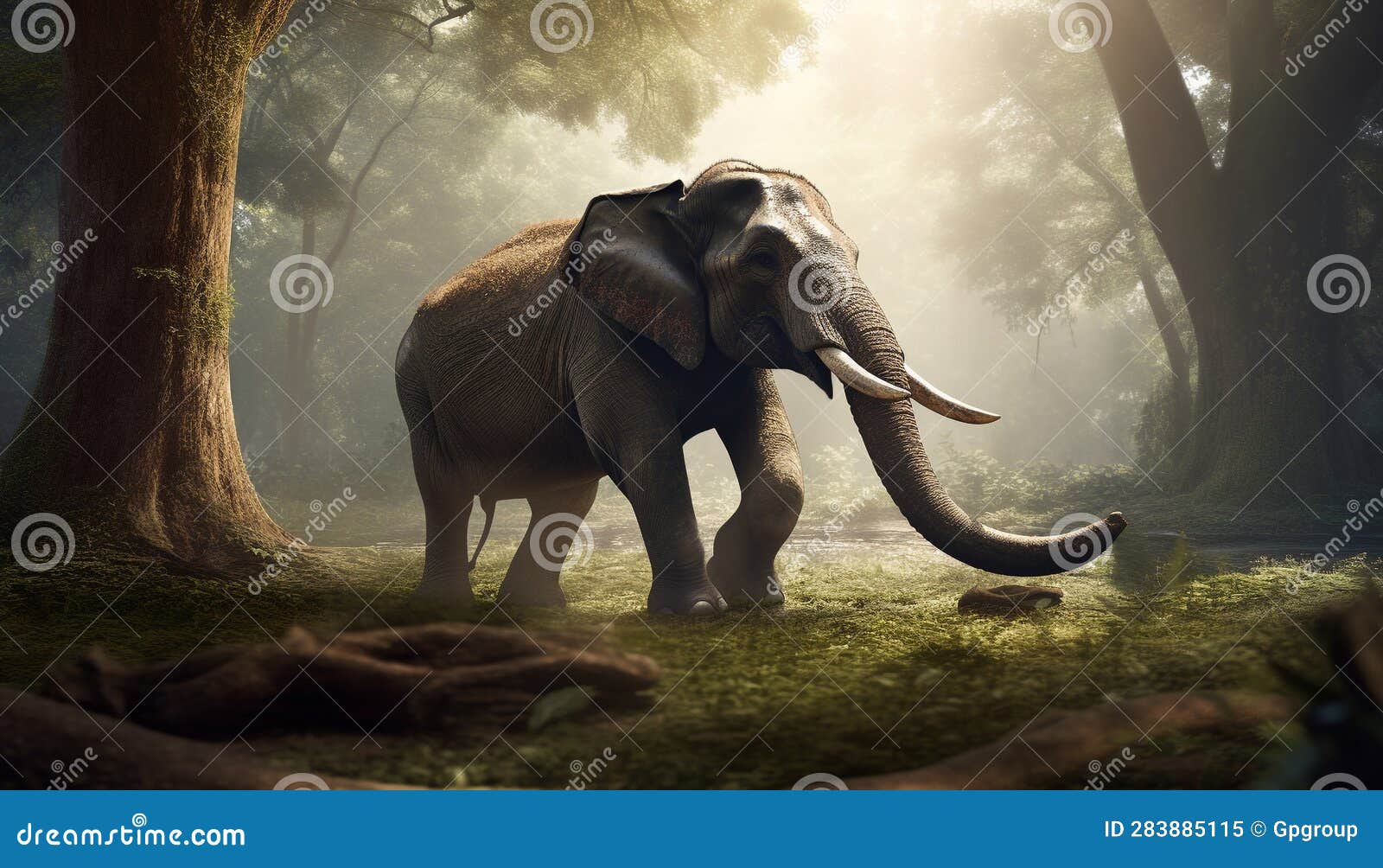 Elephant Walking through Fog in Tropical Forest Generated by AI Stock ...