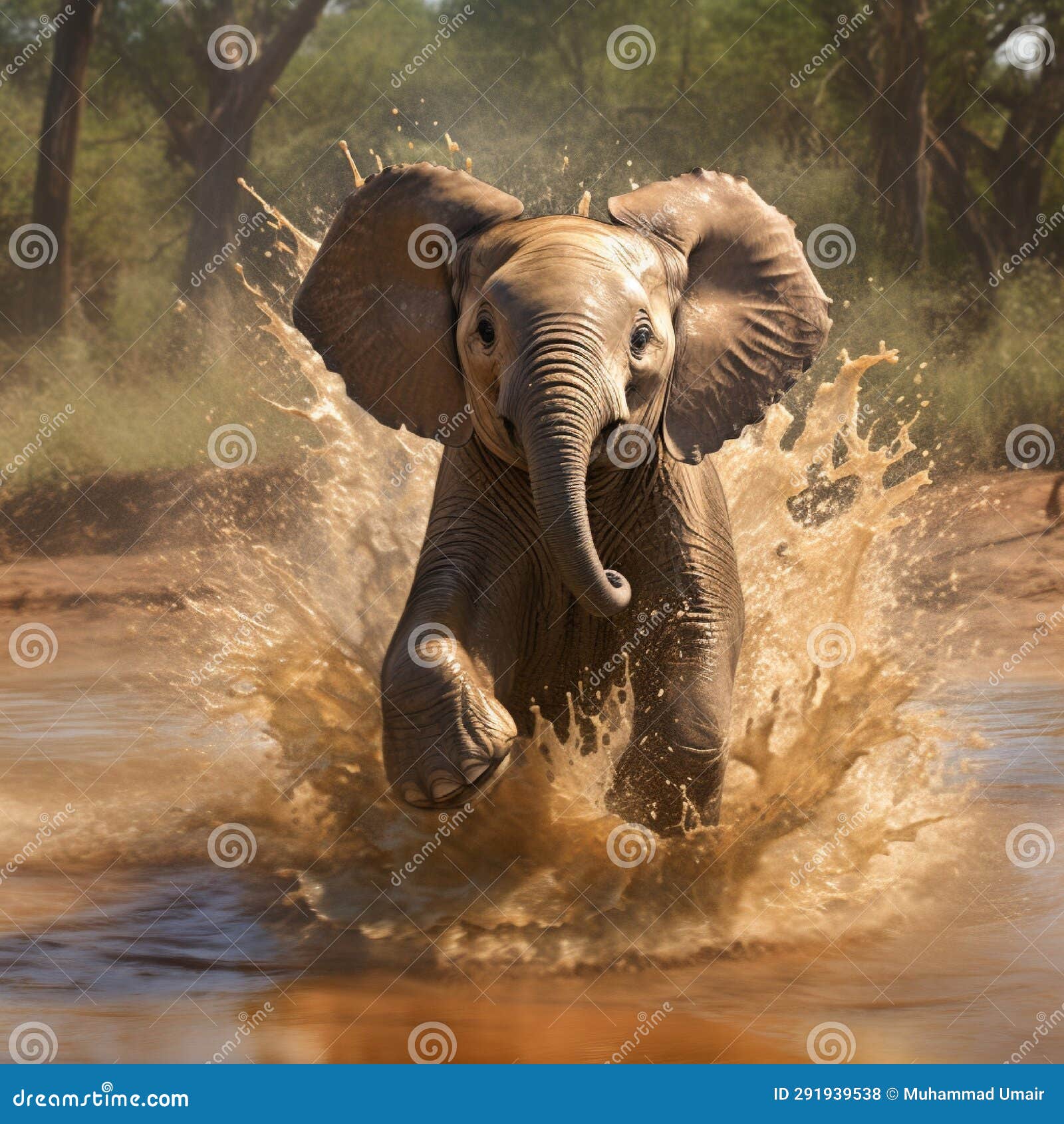 Elephant in Water Generated by AI Tool Stock Illustration ...