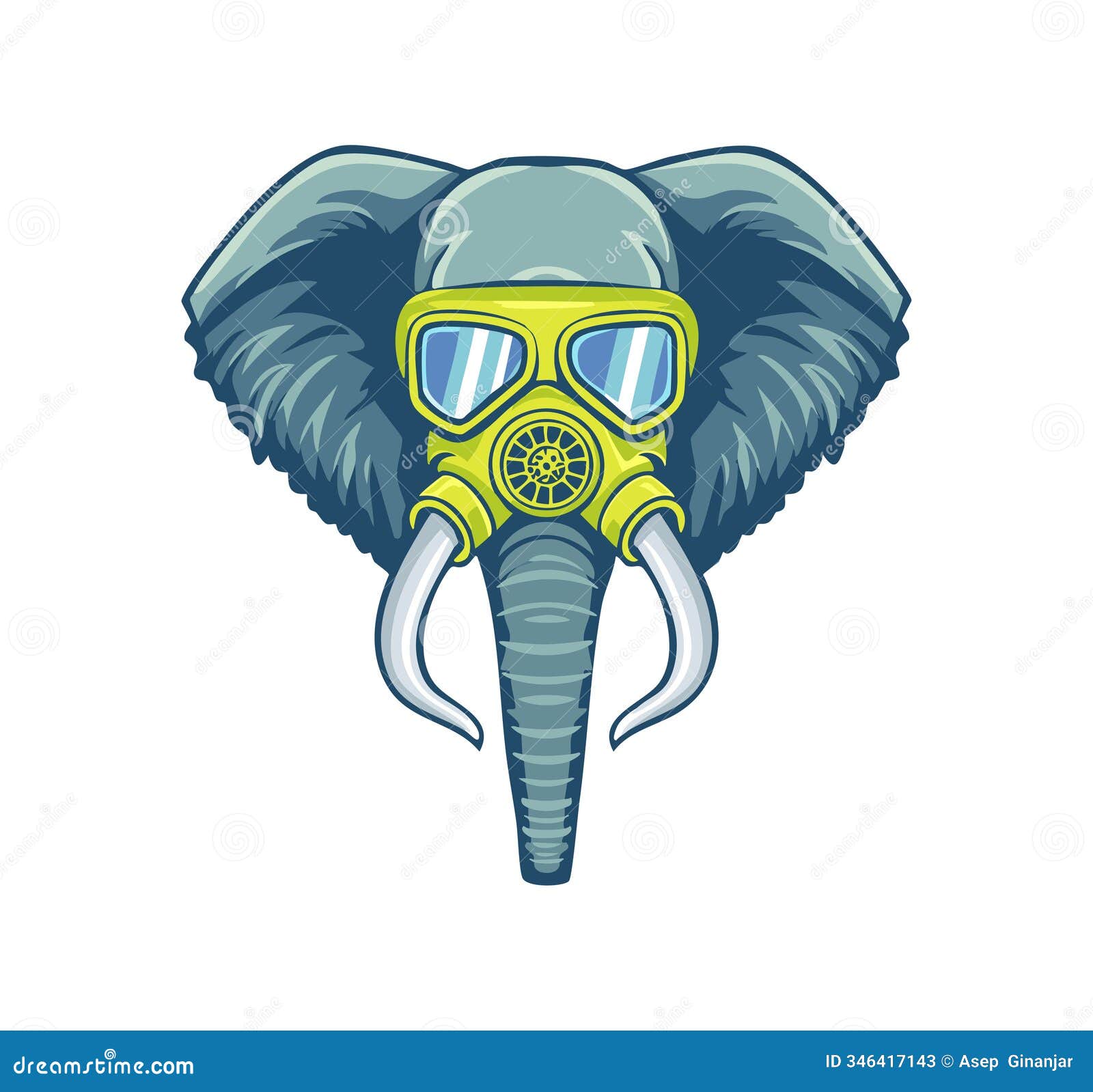 Elephant Wearing a Gas Mask Stock Illustration - Illustration of person ...