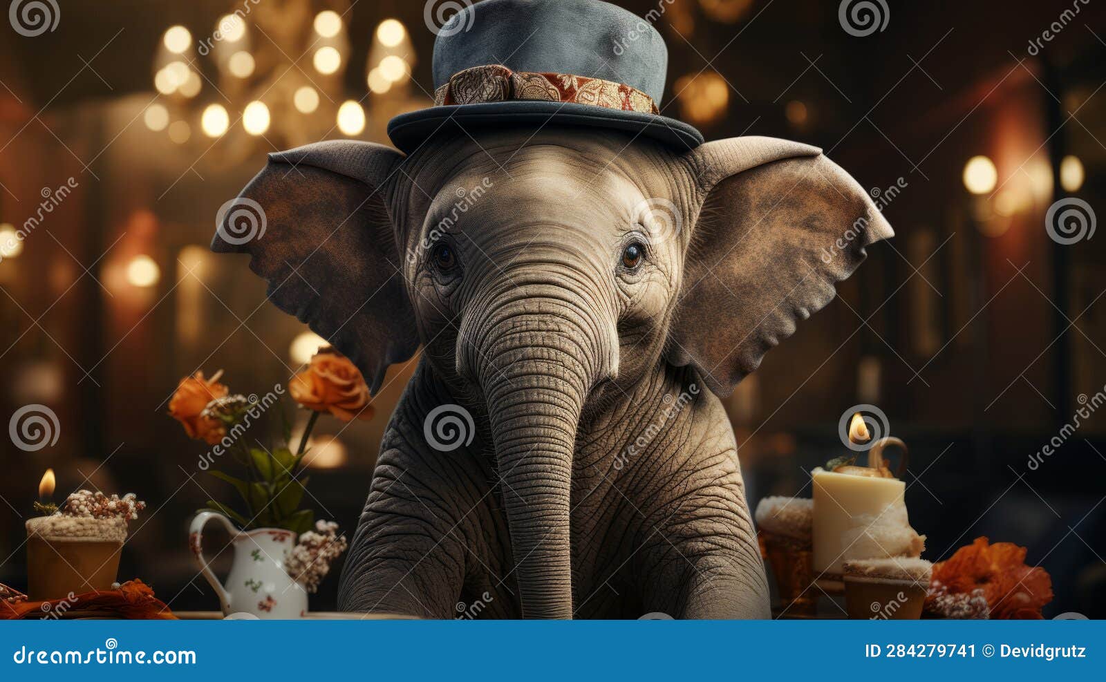An Elephant Wearing a Party Hat. Generative AI. Stock Illustration ...