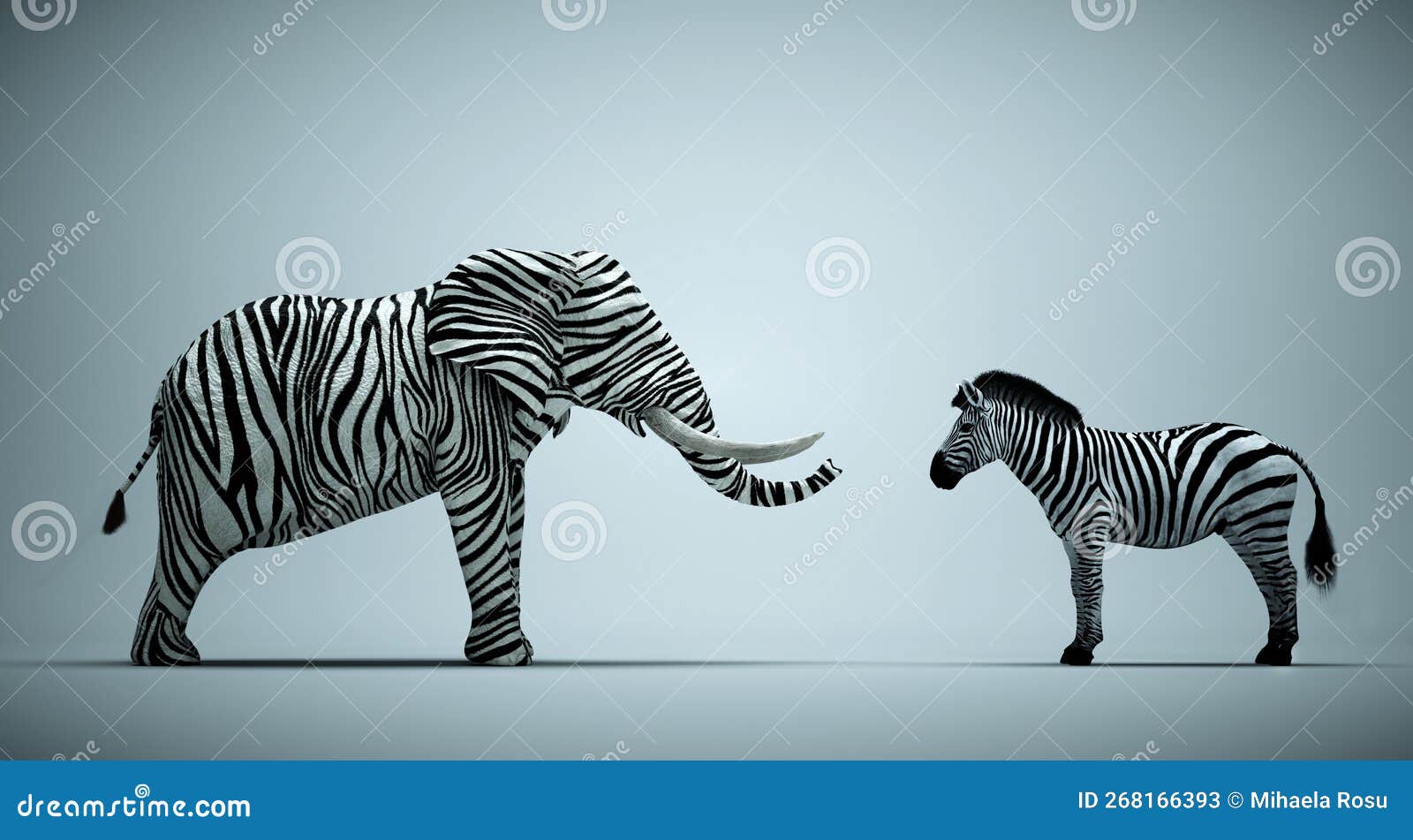 Elephant with Zebra Skin and a Zebra on Studio Background. Be Different ...