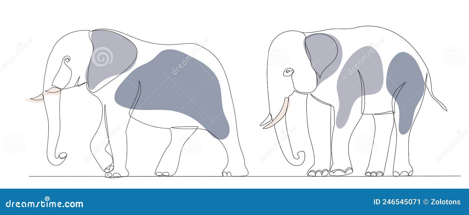 Elephants Continuous Line Drawing, Sketch Cartoon Vector ...
