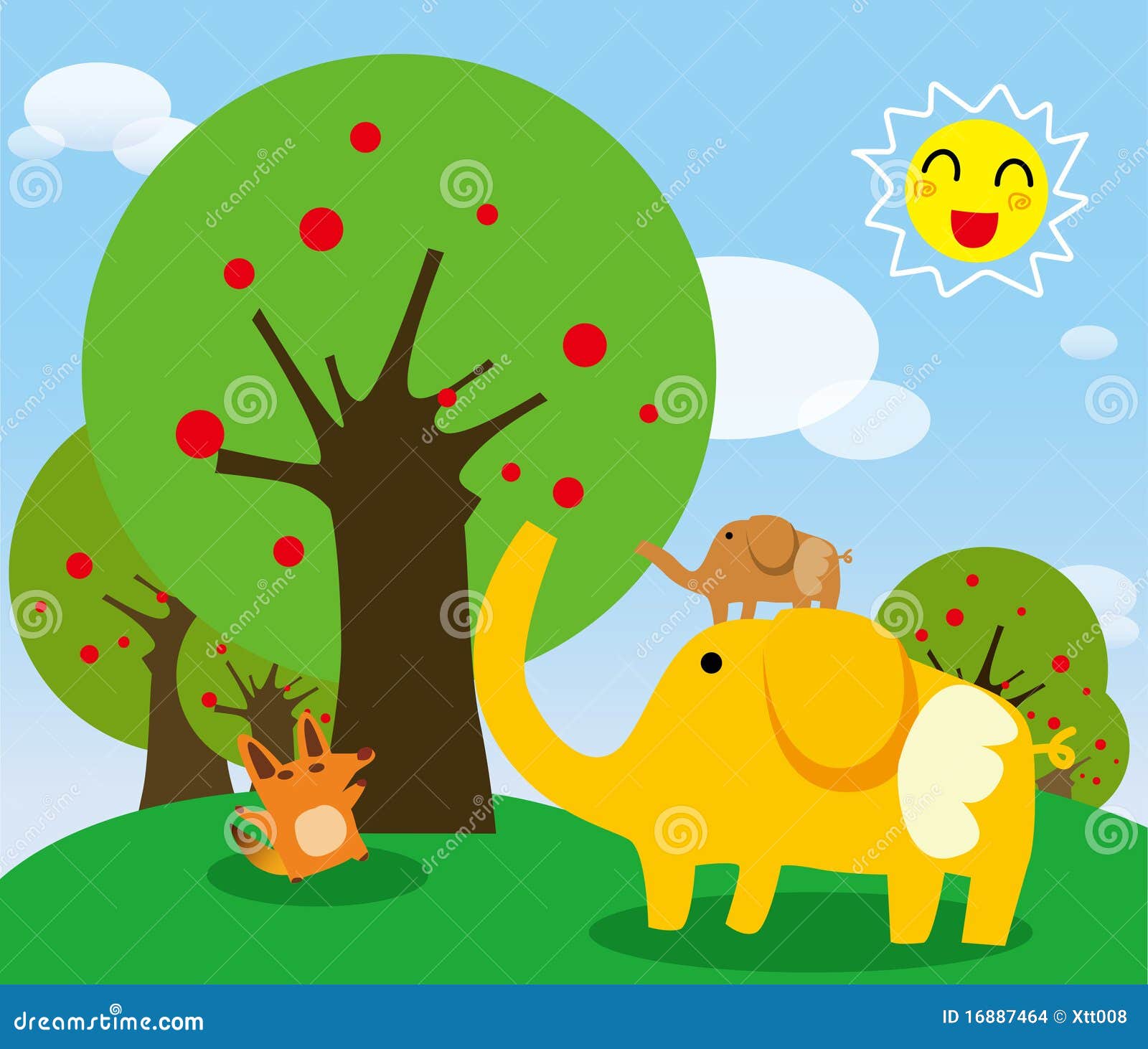 Elephants and fox stock vector. Illustration of happy - 16887464