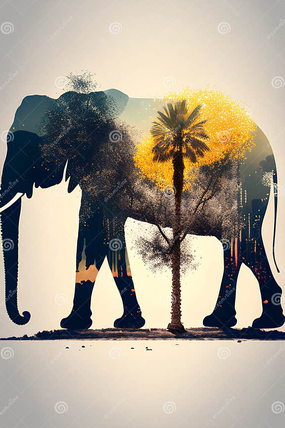Elephants and Palm Trees in the Forest. Vector Illustration Stock ...