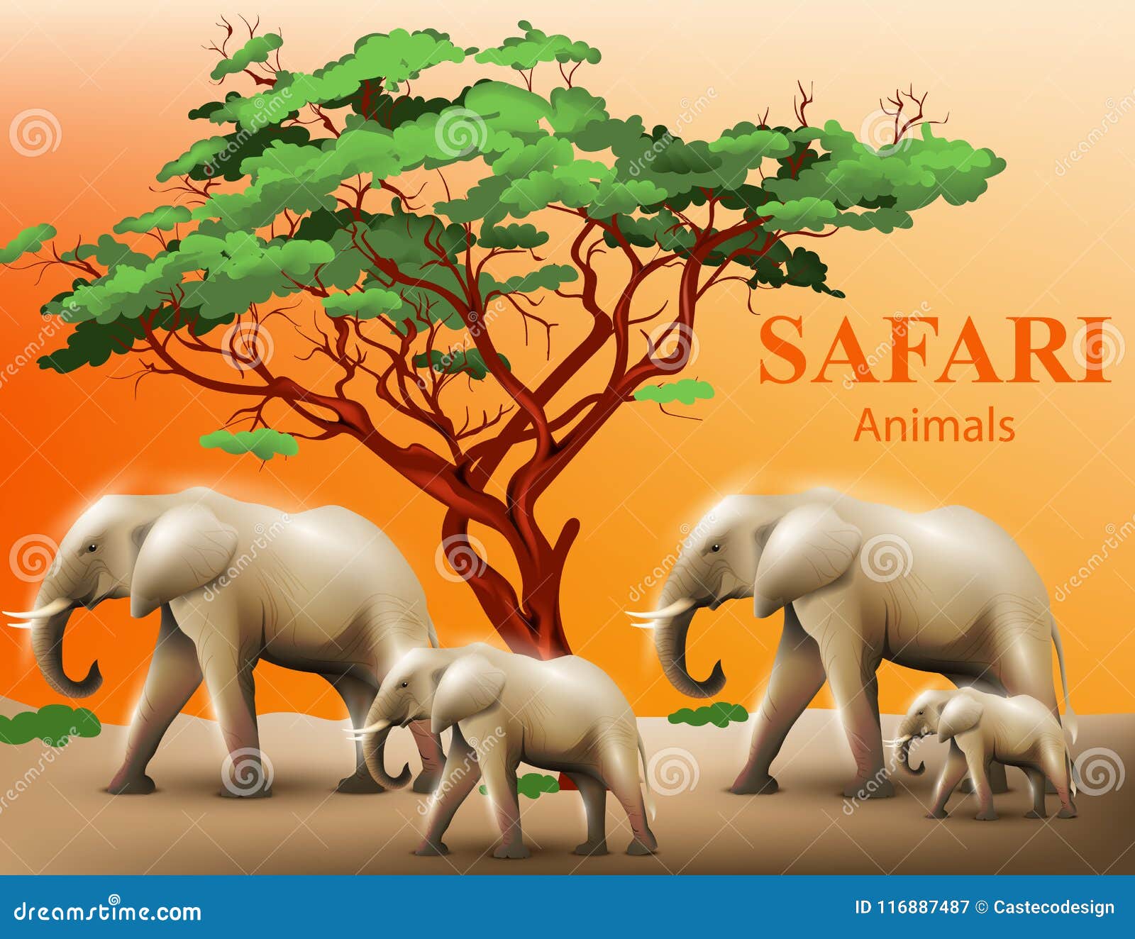 Elephants Safari Background Vector Illustration Stock Illustration ...