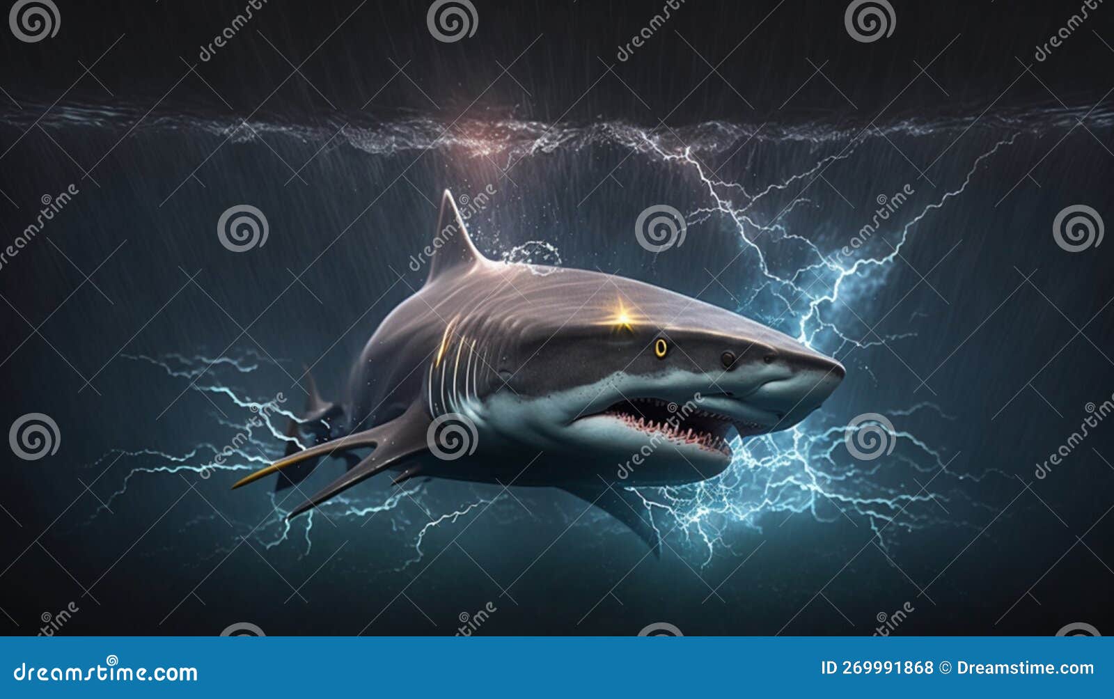 Eletric shark art stock illustration. Illustration of attack - 269991868