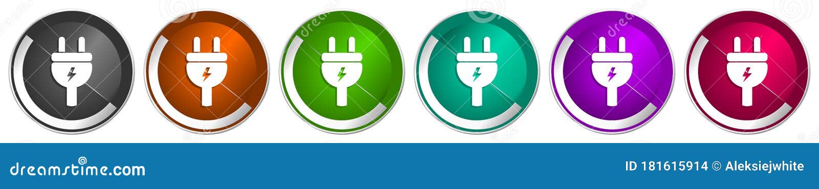 Eletricity Icon Set, Energy, Power, Plug Silver Metallic Chrome Border ...
