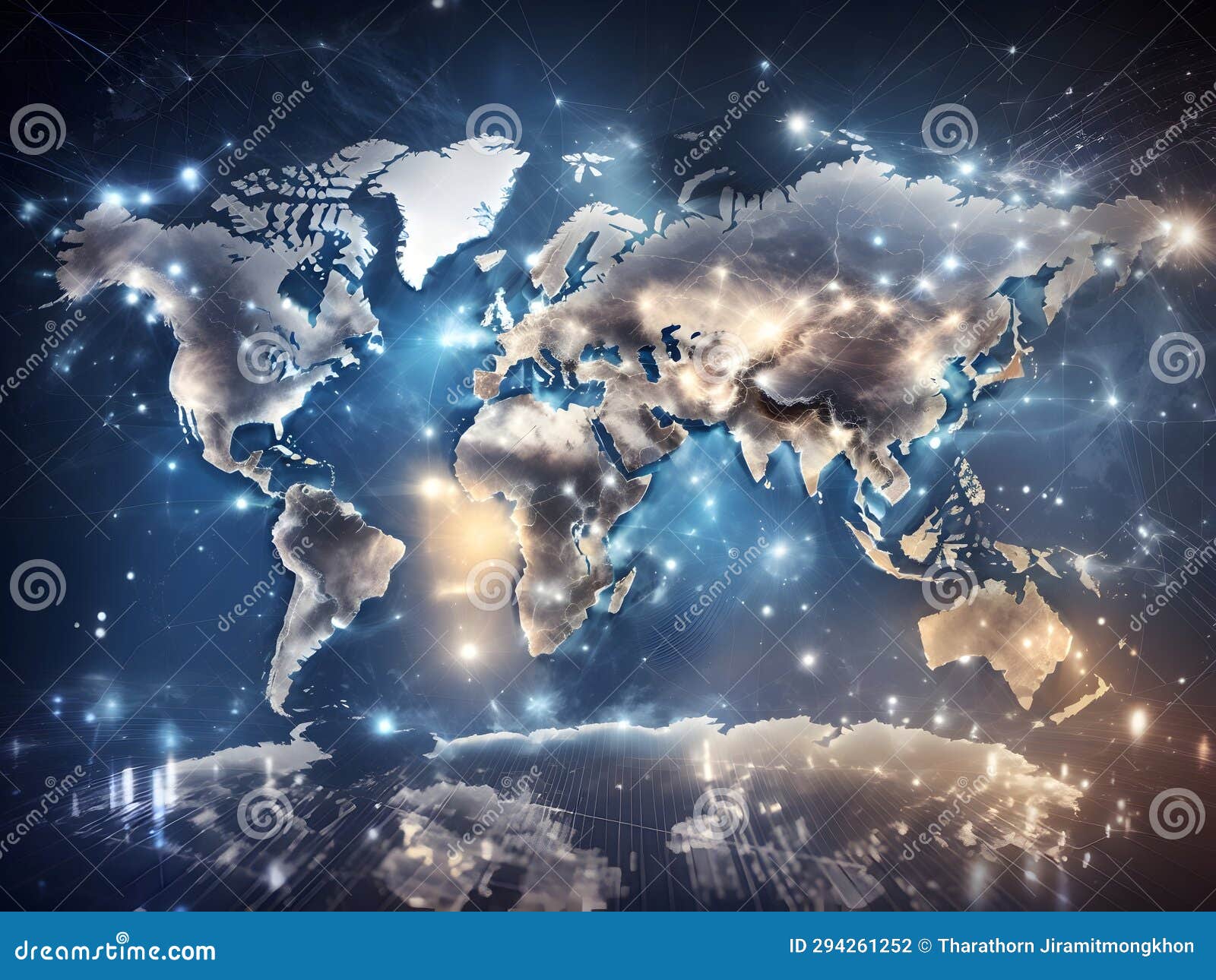 Tech-Infused Global Vision: World Map on Modern Background Stock ...