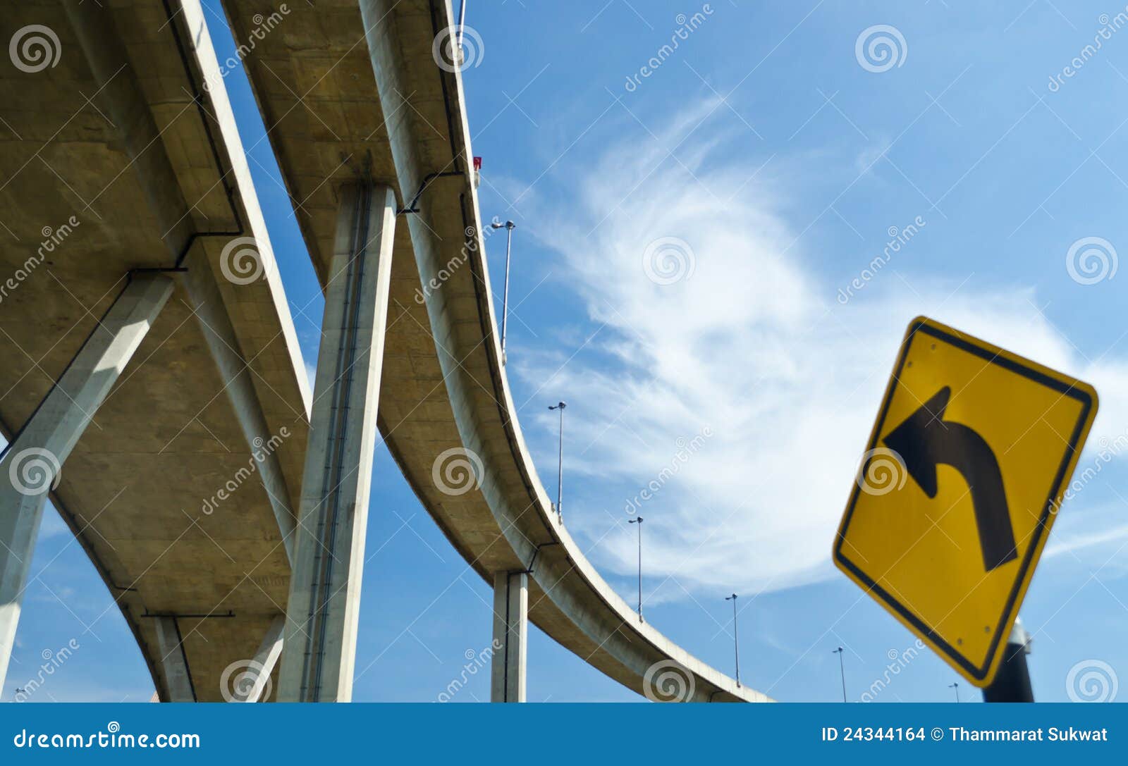 Elevated Express Way with Traffic Sign Stock Photo - Image of fast ...