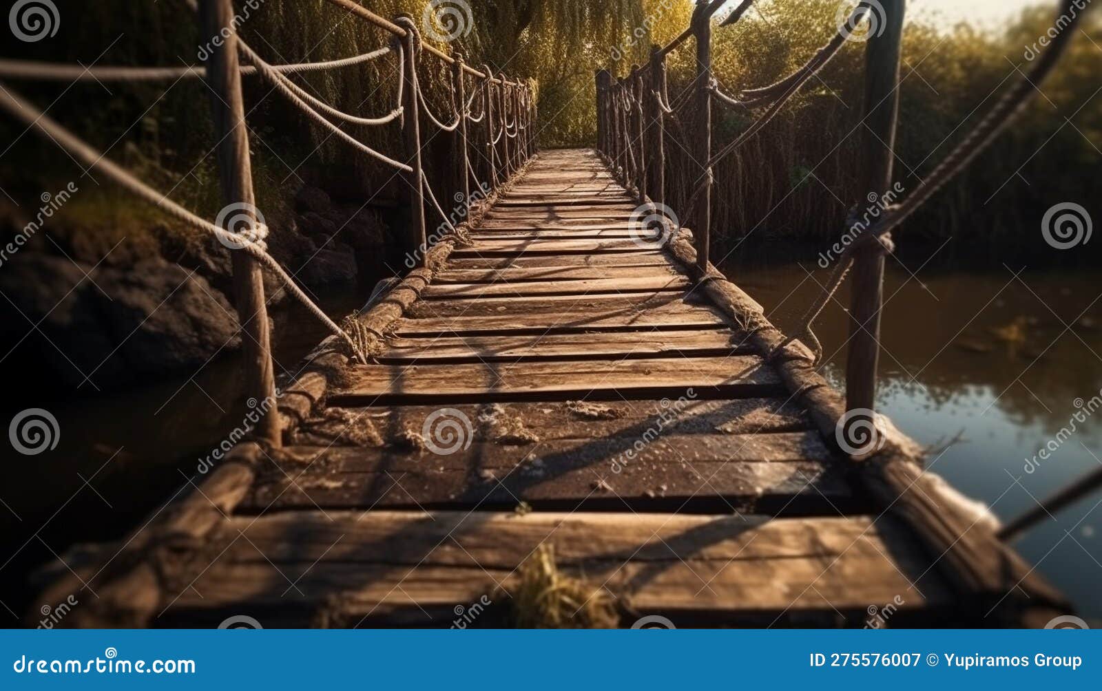 Elevated Footbridge Over Tranquil Water in Forest Generated by AI Stock ...