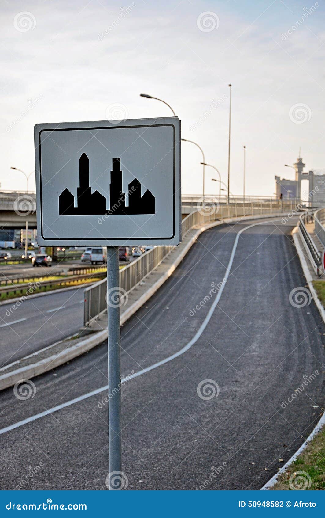 Elevated highway with sign stock photo. Image of bridge - 50948582