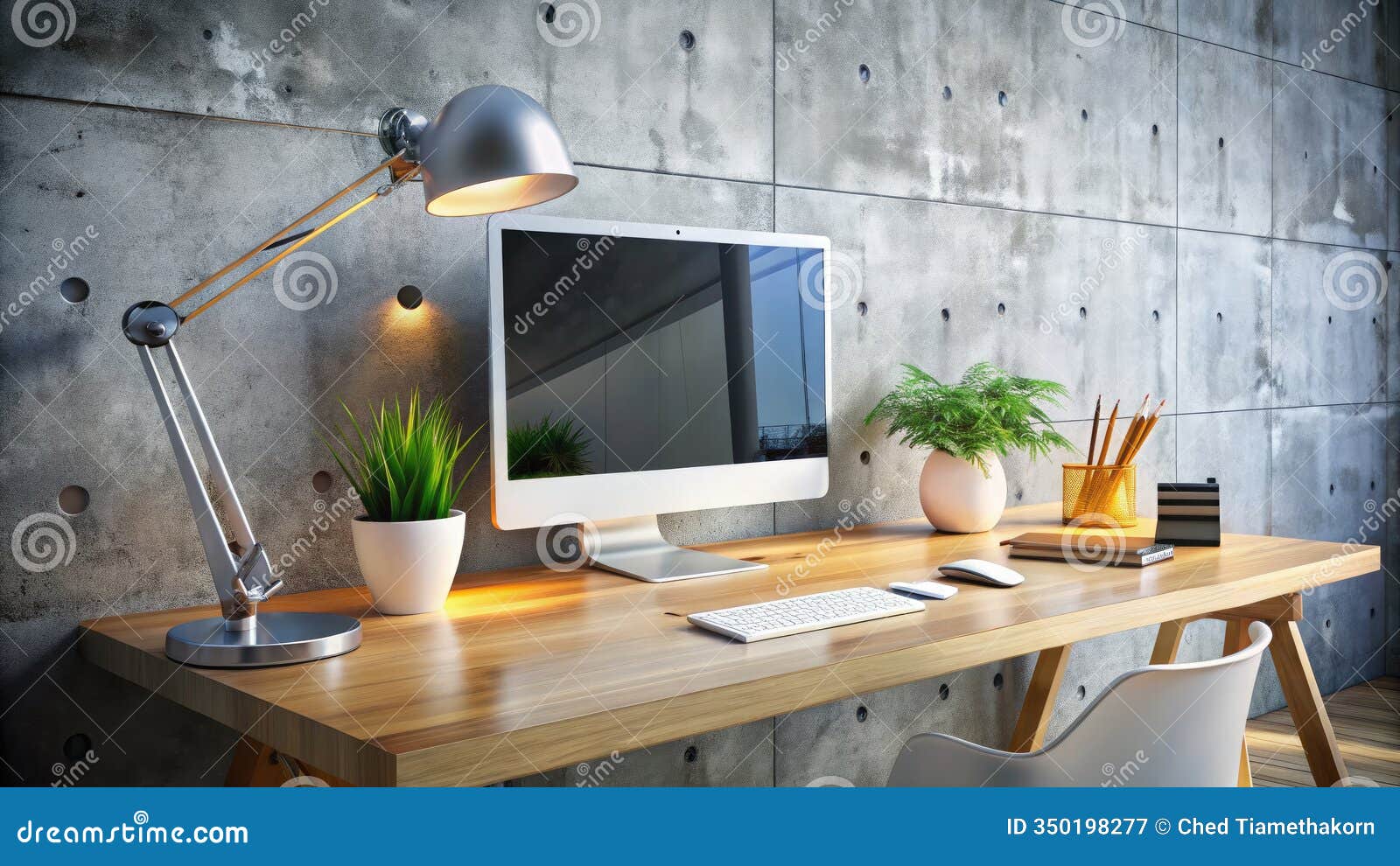 Elevated Modern Workspace a 3D Render of a Minimalist Desk with Empty ...