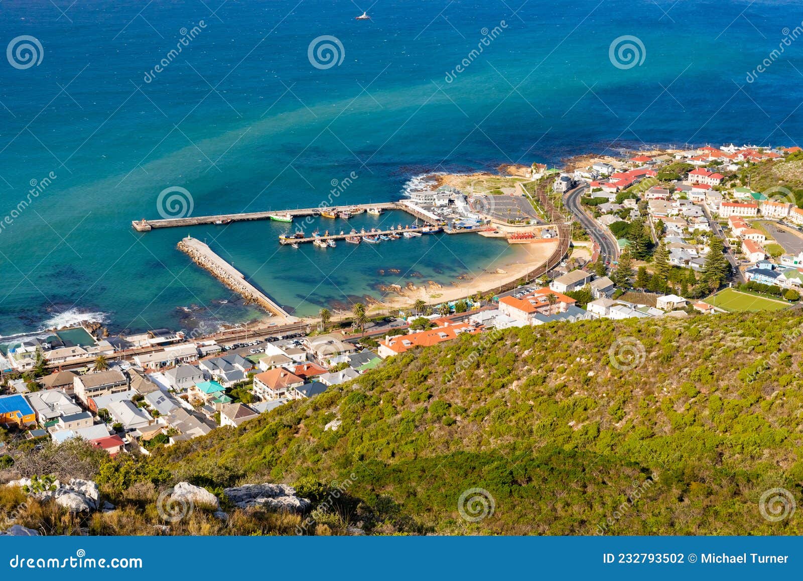 Elevated Panoramic View of Kalk Bay Harbour in Cape Town Stock Photo ...