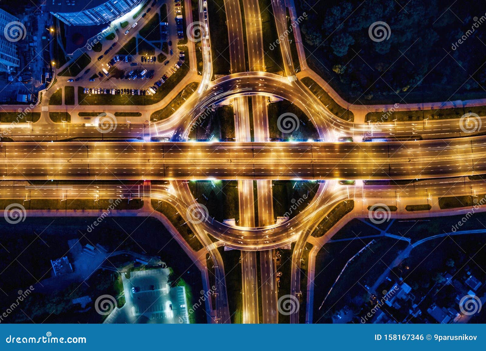 Elevated Road Junction and Interchange Overpass at Night Stock Photo ...