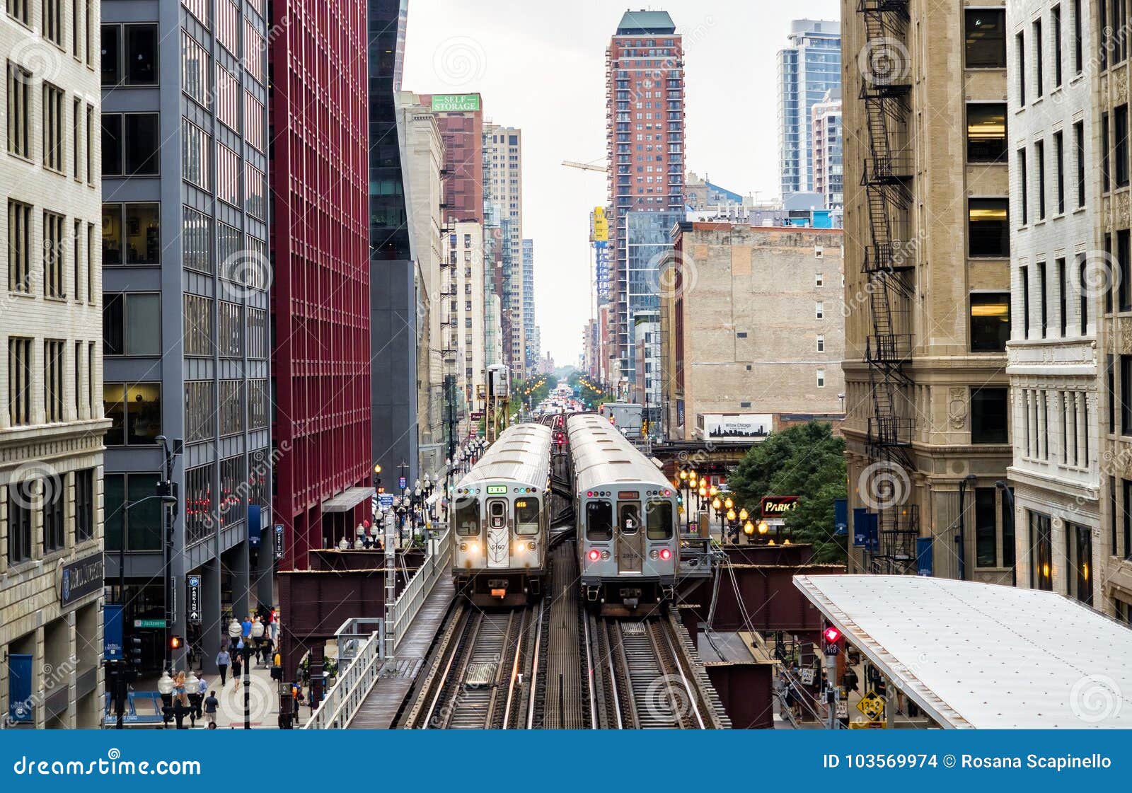 Elevated Train Tracks Above the Streets and between Buildings at the ...