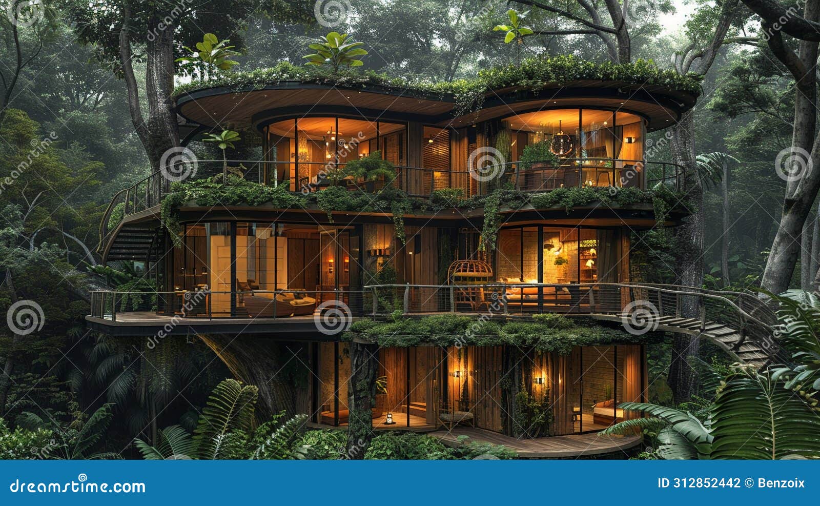 Elevated Treehouse with Stunning Tropical Rainforest View Stock Photo ...