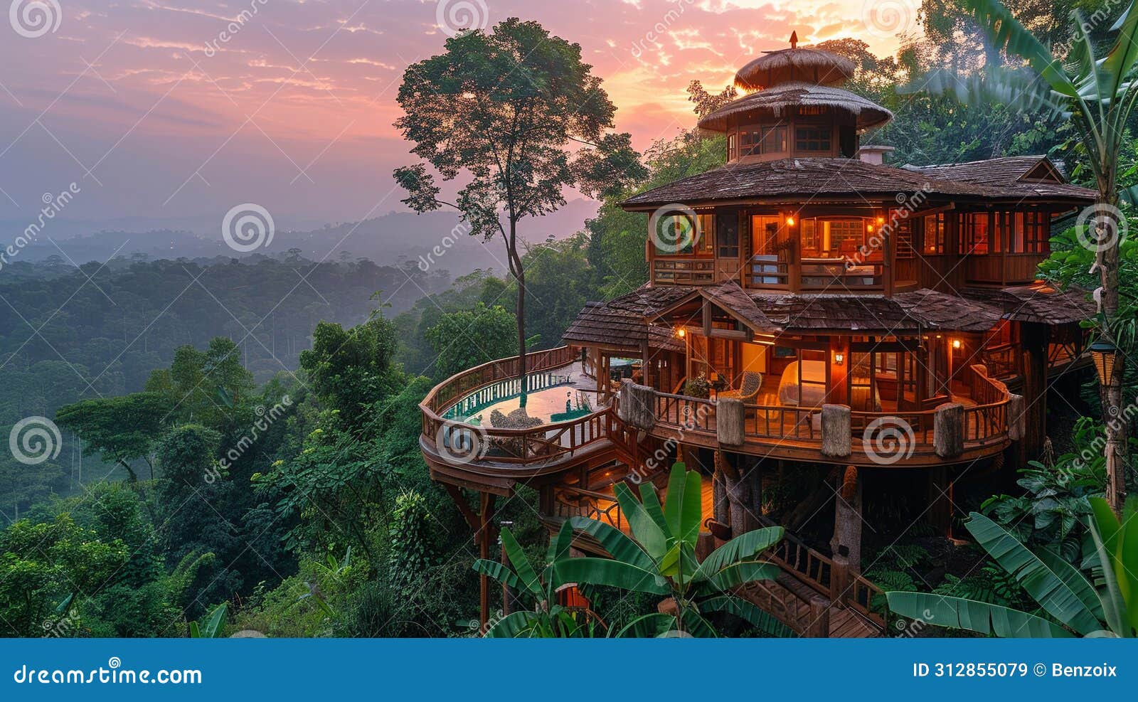 Elevated Treehouse with Stunning Tropical Rainforest View Stock Image ...
