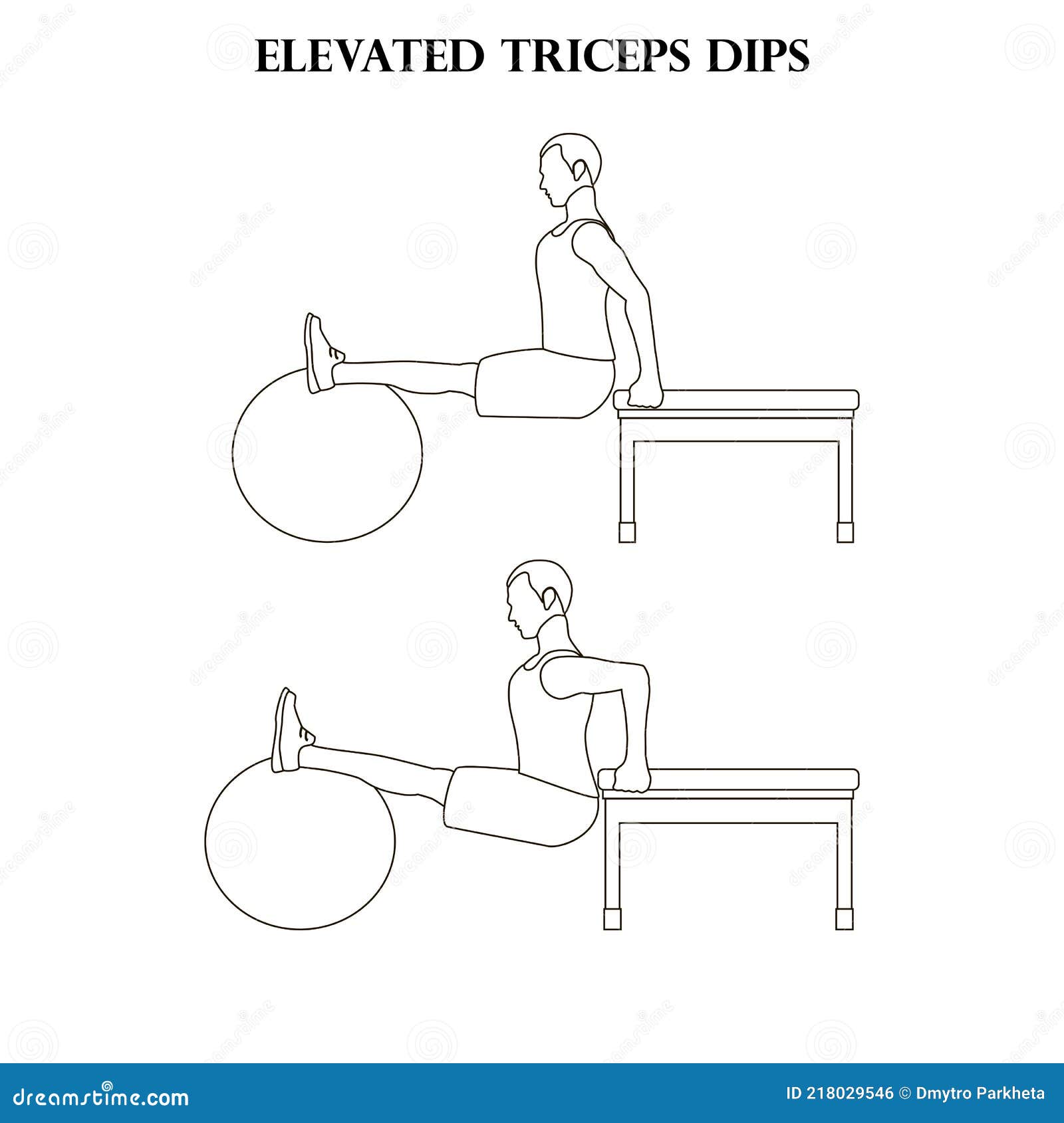 Elevated Triceps Dips Exercise Strength Workout Illustration Outline ...