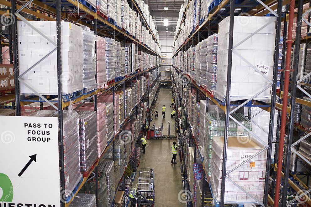 Elevated View of Aisle between Storage Units in a Warehouse Stock Image ...
