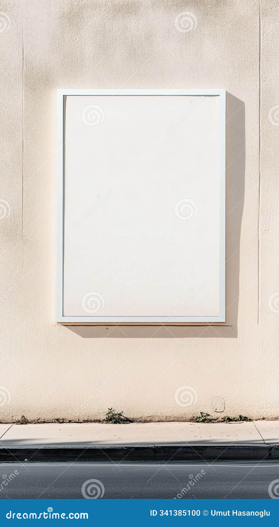 Elevated View of a Blank White Rectangular Billboard Mounted on a Beige ...
