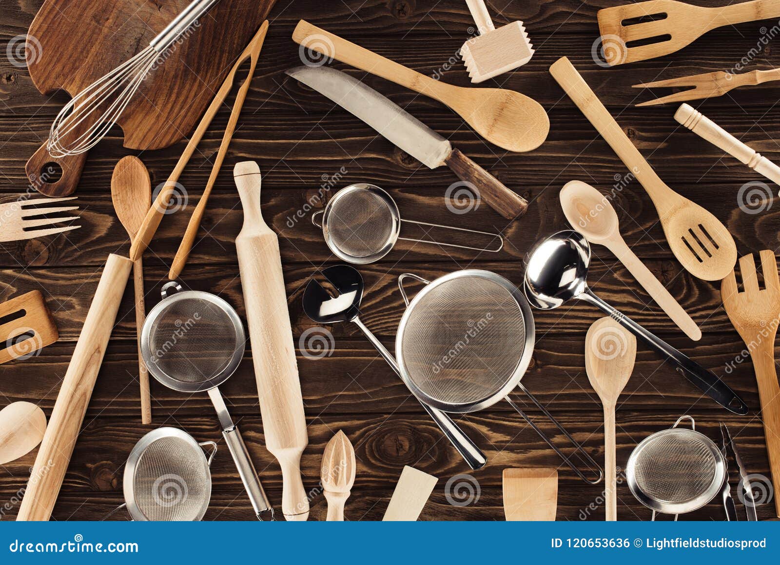 Elevated View of Different Kitchen Utensils Stock Photo - Image of ...