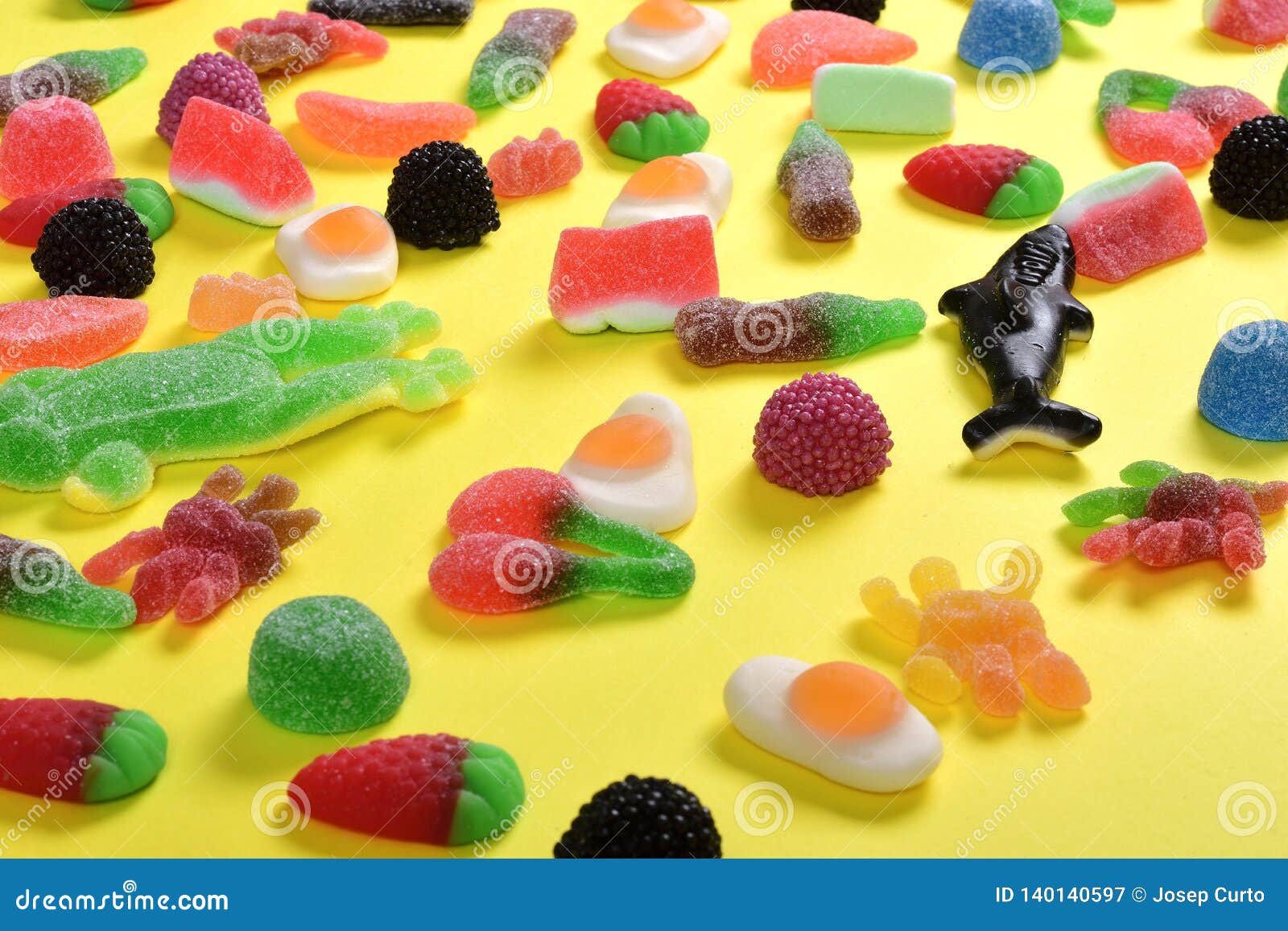 Elevated View of Jelly Candies Collection on Yellow Background Stock ...