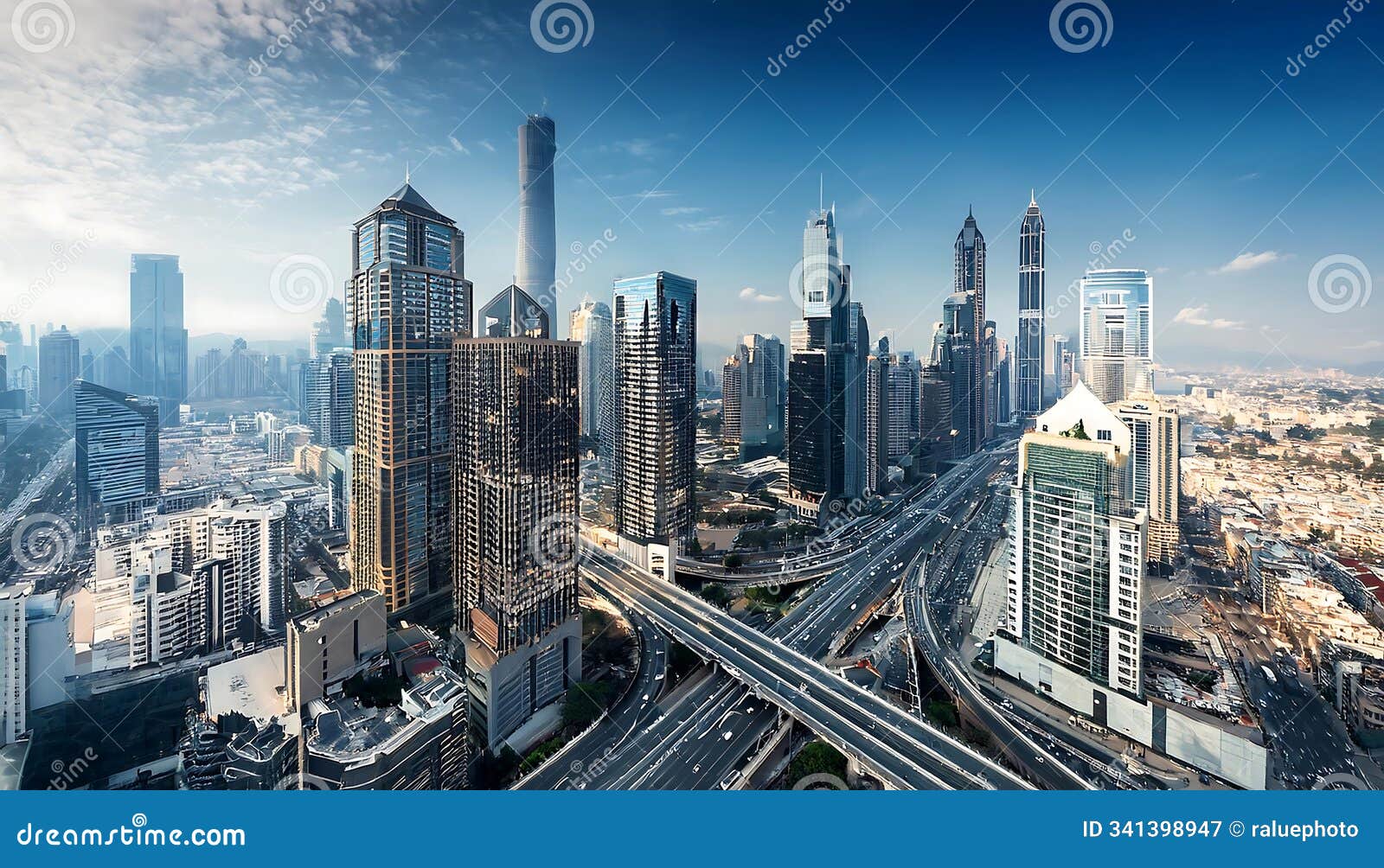 Elevated View of a Modern City with Highways and Skyscrapers Stock ...