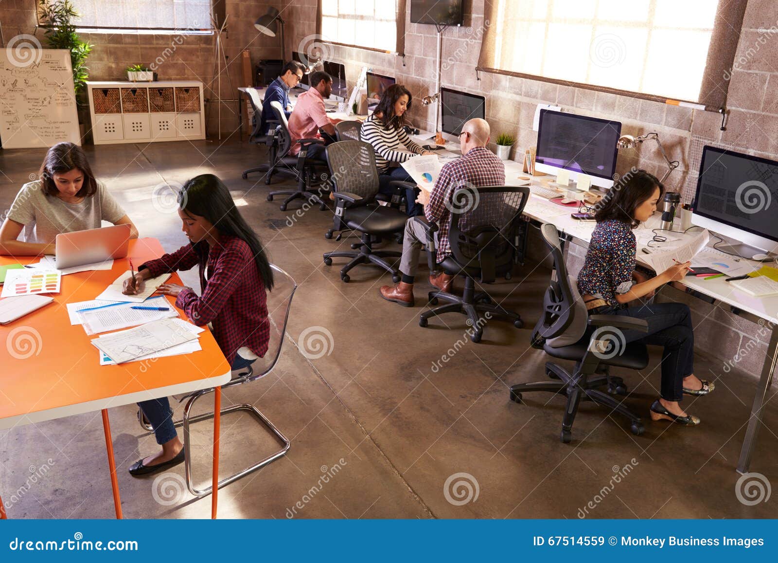 Elevated View of People Working in Modern Design Office Stock Image ...