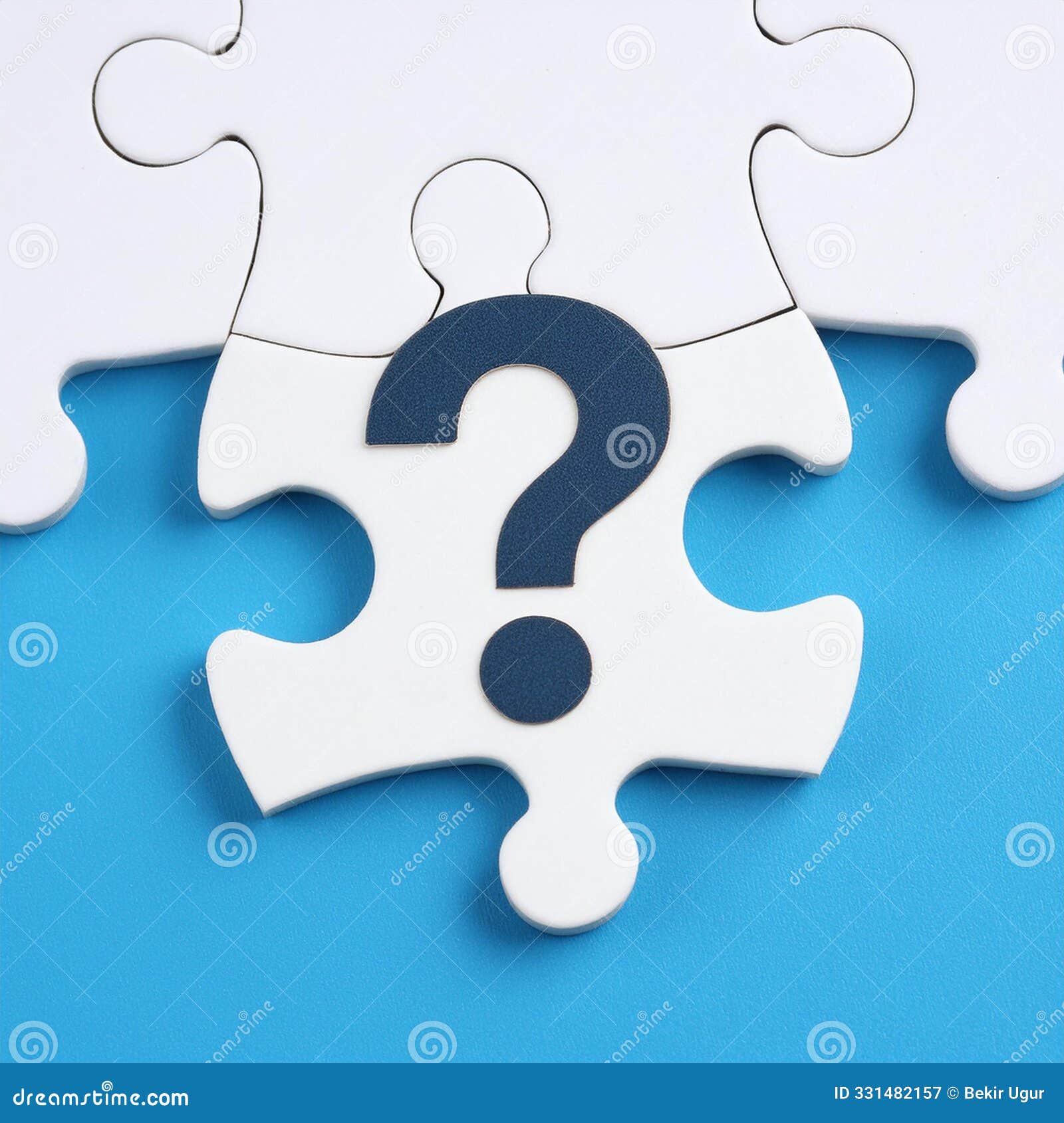 Elevated View of Question Mark Icon on White Puzzle Over the Blue ...
