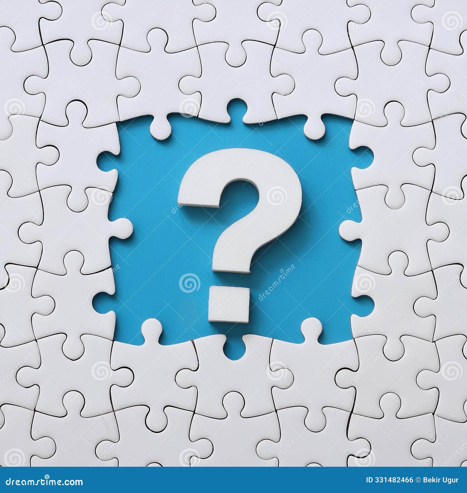 Elevated View of Question Mark Icon on White Puzzle Over the Blue ...