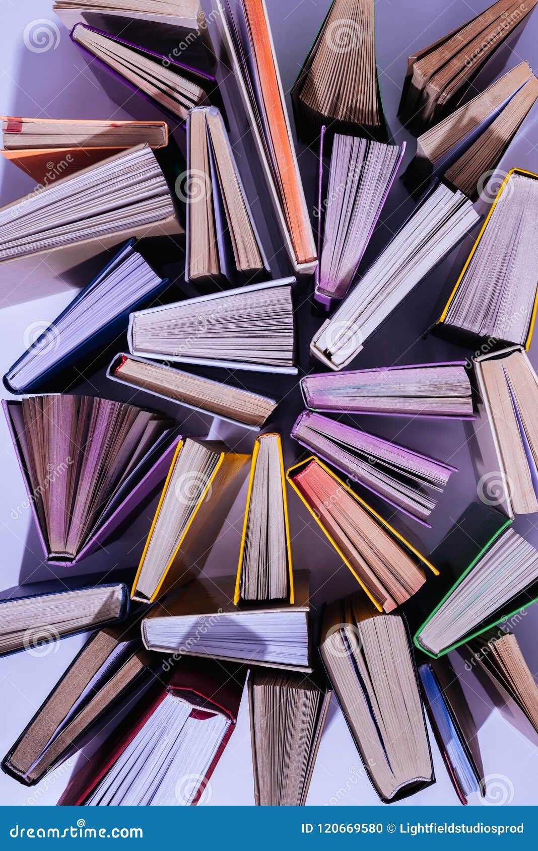 Elevated View of Scattered Stack of Books Stock Photo - Image of ...