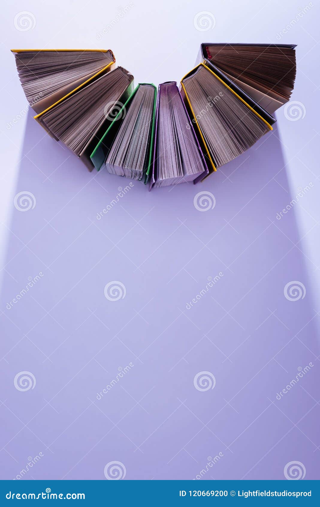 Elevated View of Stack of Books in Half Circle Stock Photo - Image of ...